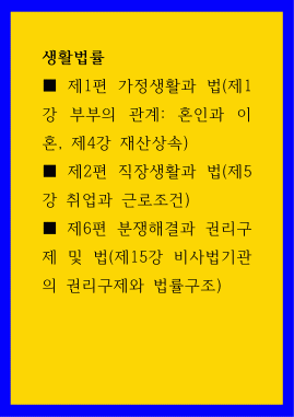 생활법률 ) 제2편 직장생활과 법(제5강 취업과 근로조건) 제6편 분쟁해결과 권리구제 및 법(제15강 비사법기관의 권리구제와 법률구조)-1페이지