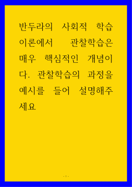 사회학 ) 반두라의 사회적 학습이론에서 관찰학습은 매우 핵심적인 개념이다 관찰학습의 과정을 예시를 들어 설명해주세요-1페이지