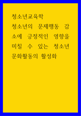 청소년교육학 ) 청소년의 문제행동 감소에 긍정적인 영향을 미칠 수 있는 청소년 문화활동의 활성화-1페이지