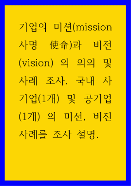 경영 ) 기업의 미션(mission 사명 使命)과 비전(vision) 의 의의 및 사례 조사-1페이지