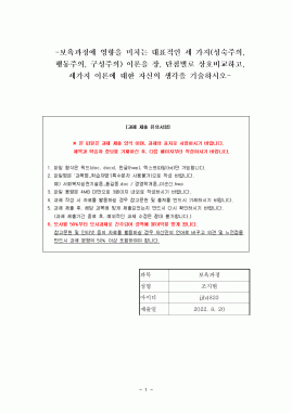 보육과정에 영향을 미치는 대표적인 세 가지(성숙주의, 행동주의, 구성주의) 이론을 장, 단점별로 상호비교하고, 세가지 이론에 대한 자신의 생각 기술-1페이지