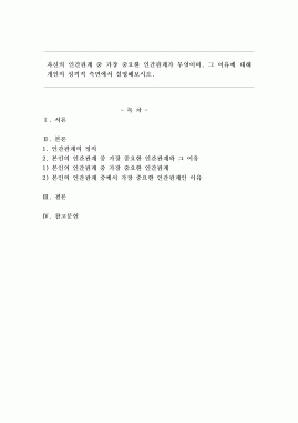 자신의 인간관계 중 가장 중요한 인간관계가 무엇이며, 그 이유에 대해 개인의 성격적 측면에서 설명해보시오.-1페이지