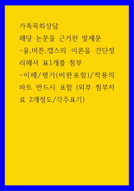 가족목회상담 ) 해당 논문을 근거한 발제문, 융,머튼,캡스의 이론을 간단정리해서 표1개를 첨부-1페이지