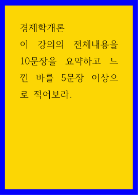 경제학개론 ) 이 강의의 전체내용을 10문장을 요약하고 느낀 바를 5문장 이상으로 적어보라-1페이지