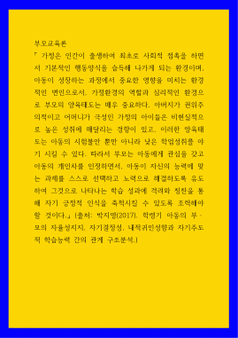 부모교육론 ) 학령기 아동의 부모의 자율성지지, 자기결정성, 내적귀인성향과 자기주도적 학습능력 간의 관계 구조분석-1페이지