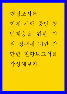 행정조사론 ) 현재 시행 중인 청년계층을 위한 지원 정책에 대한 간단한 현황보고서를 작성해보자-1페이지