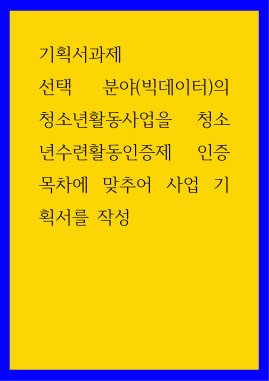 기획서과제 ) 선택 분야(빅데이터)의 청소년활동사업을 청소년수련활동인증제 인증목차에 맞추어 사업 기획서를 작성-1페이지