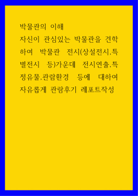 박물관의 이해 ) 자신이 관심있는 박물관을 견학하여 박물관 전시(상설전시,특별전시 등)가운데 전시연출,특정유물,관람환경 등에 대하여 자유롭게 관람후기 레포트작성-1페이지