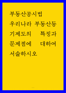 부동산공시법 ) 우리나라 부동산등기제도의 특징과 문제점에 대하여 서술하시오-1페이지