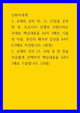 신화의세계 ) 트로이아 전쟁과 귀향이라는 주제로 핵심내용을 기술한 다음, 본인의 해석과 감상을 작성합니다-1페이지