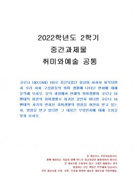 2022년 2학기 취미와예술 중간시험과제물 공통(코로나 19 취미 생활에 나타난 변화)-1페이지