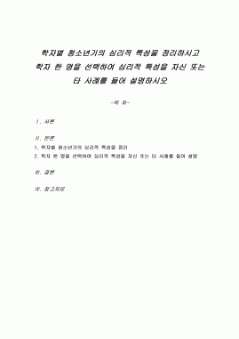 학자별 청소년기의 심리적 특성을 정리하시고 학자 한 명을 선택하여 심리적 특성을 자신 또는 타 사례를 들어 설명하시오-1페이지