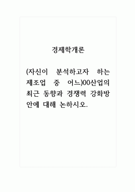 경제학개론_(자신이 분석하고자 하는 제조업 중 어느)00산업의 최근 동향과 경쟁력 강화방안에 대해 논하시오-1페이지