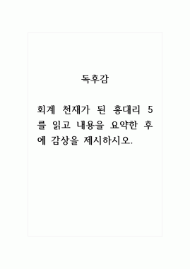 독후감-회계 천재가 된 홍대리 5를 읽고 내용을 요약한 후에 감상을 제시하시오-1페이지