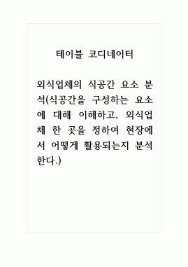 테이블코디네이터_외식업체의 식공간 요소 분석(식공간을 구성하는 요소에 대해 이해하고, 외식업체 한 곳을 정하여 현장에서 어떻게 활용되는지 분석한다-1페이지