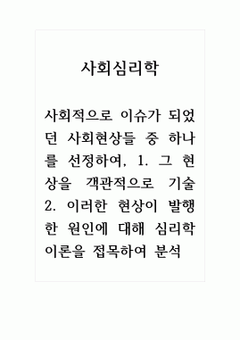 사회심리학_사회적으로 이슈가 되었던 사회현상들 중 하나를 선정하여, 1-1페이지