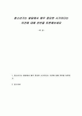 청소년기는 발달에서 매우 중요한 시기이다는 의견에 대해 찬반을 토론해보세요-1페이지