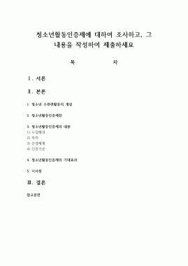 청소년활동인증제에 대하여 조사하고, 그 내용을 작성하여 제출하세요-1페이지