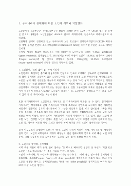 [노인복지론] 우리나라의 현대화에 따른 노인의 지위와 역할변화에 대해 논하고, 복지와 관련된 노인문제와 개입에 대한 필요성을 설명하시오-1페이지