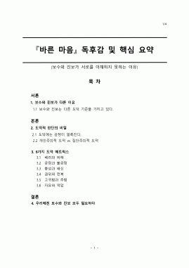 [바른 마음] 독후감 및 핵심 요약(보수와 진보가 서로를 이해하지 못하는 이유)-1페이지