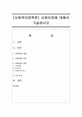 [사회복지정책론] 사회보장에 대해서 기술하시오-1페이지