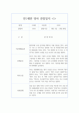 만1세 (3세) 2학기 영아 행동 관찰일지 5명분 (관찰내용과 총평가, 평가인증 통과)-1페이지