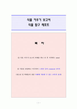 [A+]식물키우기 탐구 보고서. 식물키우기 관찰일기. 식물 관찰 일지를 작성하면서 느낀점에 관한 레포트(실제 사례 comment 포함)보고서-1페이지