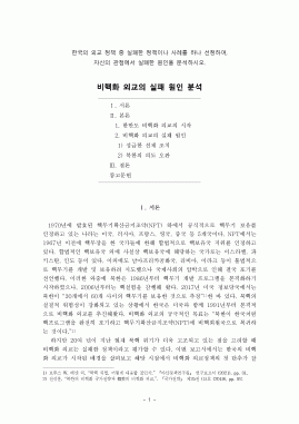 [비핵화 외교정책 분석] 한국의 외교 정책 중 실패한 정책이나 사례를 하나 선정하여, 자신의 관점에서 실패한 원인을 분석하시오-1페이지