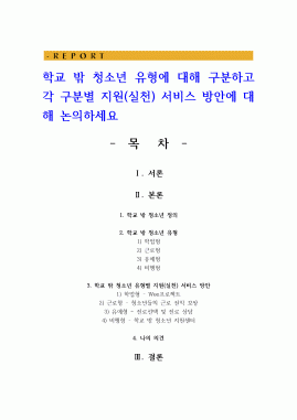 학교 밖 청소년 유형에 대해 구분하고 각 구분별 지원(실천) 서비스 방안에 대해 논의하세요-1페이지