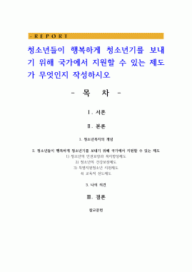 청소년들이 행복하게 청소년기를 보내기 위해 국가에서 지원할 수 있는 제도가 무엇인지 작성하시오-1페이지