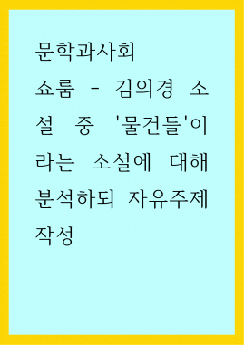 문학과사회 ) 쇼룸 김의경 소설 중 물건들이라는 소설에 대해 분석하되 자유주제 작성-1페이지