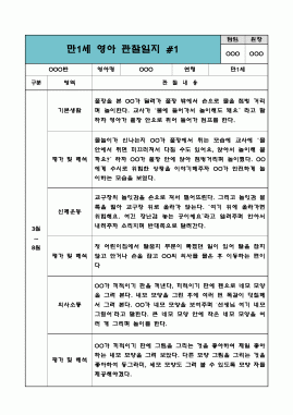 만1세 1년 (3월,4월,5월,6월,7월,8월,9월,10월,11월,12월,1월,2월) 관찰일지 / 6개영역별 관찰내용과 평가 / 평가인증 통과 관찰일지-1페이지