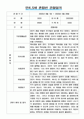 만4,5세 혼합반 2학기 관찰일지  2학기 해석 및 평가  6개영역 관찰일지-1페이지