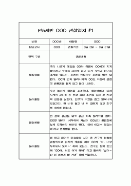 일상과 놀이영역 만5세 1학기 (3월-8월) 관찰일지 (10페이지 분량,평가인증 통과 관찰일지)-1페이지