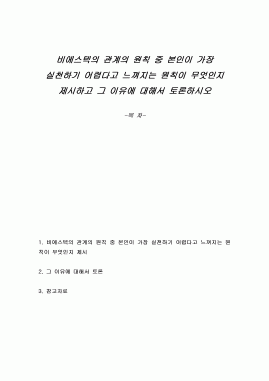 비에스텍의 관계의 원칙 중 본인이 가장 실천하기 어렵다고 느껴지는 원칙이 무엇인지 제시하고 그 이유에 대해서 토론하시오-1페이지