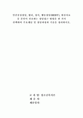 [청소년복지론] 인간중심상담, 합리, 정서, 행동상담(REBT), 현실치료 중 본인이 선호하는 상담접근 방법을 한 가지 선택하여 주요개념 및 상담과정과 기술을 정리하시오.-1페이지