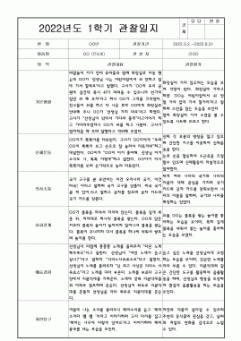 관찰일지 1만4세 1학기 10명 분량 관찰일지,관찰평가 (어린이집 평가인증 통과,아주 상세히 기술,모든계절 사용가능)-1페이지