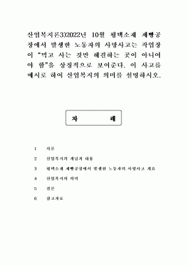 산업복지론3)2022년 10월 평택소재 제빵공장에서 발생한 노동자의 사망사고는 작업장이 “먹고 사는 것만 해결하는 곳이 아니어야 함”을 상징적으로 보여준다. 이 사고를 예시로 하여 산업복지의 의미를 설명하시오.-1페이지