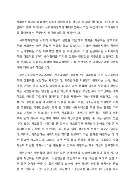 사회복지정책의 대표적인 6가지 급여형태를 각각의 정의와 장단점을 기준으로 설명하고 향후 우리나라 사회복지정첵의 확대과정에서 가장 우선적으로 고려되어야할 급여형태는 무엇인지 본인의 의견을 제시하시오-1페이지