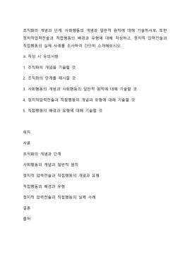 조직화의 개념과 단계, 사회행동의 개념과 일반적 원칙에 대해 기술하시오-1페이지