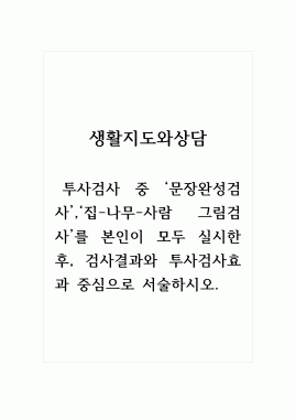 생활지도와상담_생활지도와상담_ 투사검사 중 문장완성검사, 집-나무-사람 그림검사를 본인이 모두 실시한 후, 검사결과와 투사검사효과 중심으로 서술하시오.-1페이지