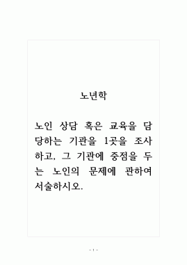 노년학_노인 상담 혹은 교육을 담당하는 기관을 1곳을 조사하고, 그 기관에 중점을 두는 노인의 문제에 관하여 서술하시오.-1페이지