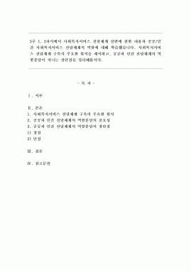 5주 1, 2차시에서 사회복지서비스 전달체계 전반에 관한 내용과 공공/민간 사회복지서비스 전달체계의 역할에 대해 학습했습니다. 사회복지서비스 전달체계 구축의 주요한 원칙을 제시하고, 공공과 민간 전달체계의 역할분담이 지니는 장단점을 정리해봅시다.-1페이지