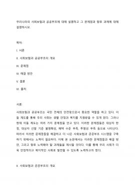 우리나라의 사회보험과 공공부조에 대해 설명하고 그 문제점과 향후 과제에 대해 설명하시오-1페이지