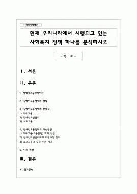 현재 우리나라에서 시행되고 있는 사회복지 정책 하나를 분석하시오-1페이지