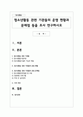 청소년활동 관련 기관들의 운영 현황과 문제점 등을 조사 연구하시오-1페이지