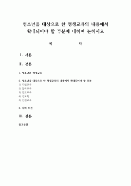 청소년을 대상으로 한 평생교육의 내용에서 확대되어야 할 부분에 대하여 논하시오-1페이지