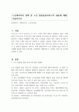 노인케어복지 정책 중 노인 맞춤돌봄서비스의 내용에 대해 서술하시오 (노인복지론)-1페이지