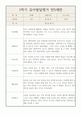 2022,2023년 만5세반 1년 (3월~다음해 2월) 발달평가 / 자세하고 꽉찬내용-1페이지