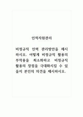 인적자원관리_비정규직 인력 관리방안을 제시하시오. 어떻게 비정규직 활용의 부작용을 최소화하고 비정규직 활용의 장점을 극대화시킬 수 있을지 본인의 의견을 제시하시오.-1페이지